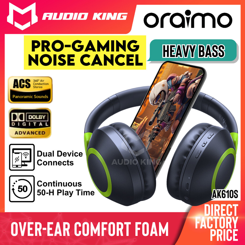 ORAIMO Wireless Over Ear Headset Bass Low Latency Gaming ENC Bluetooth ...