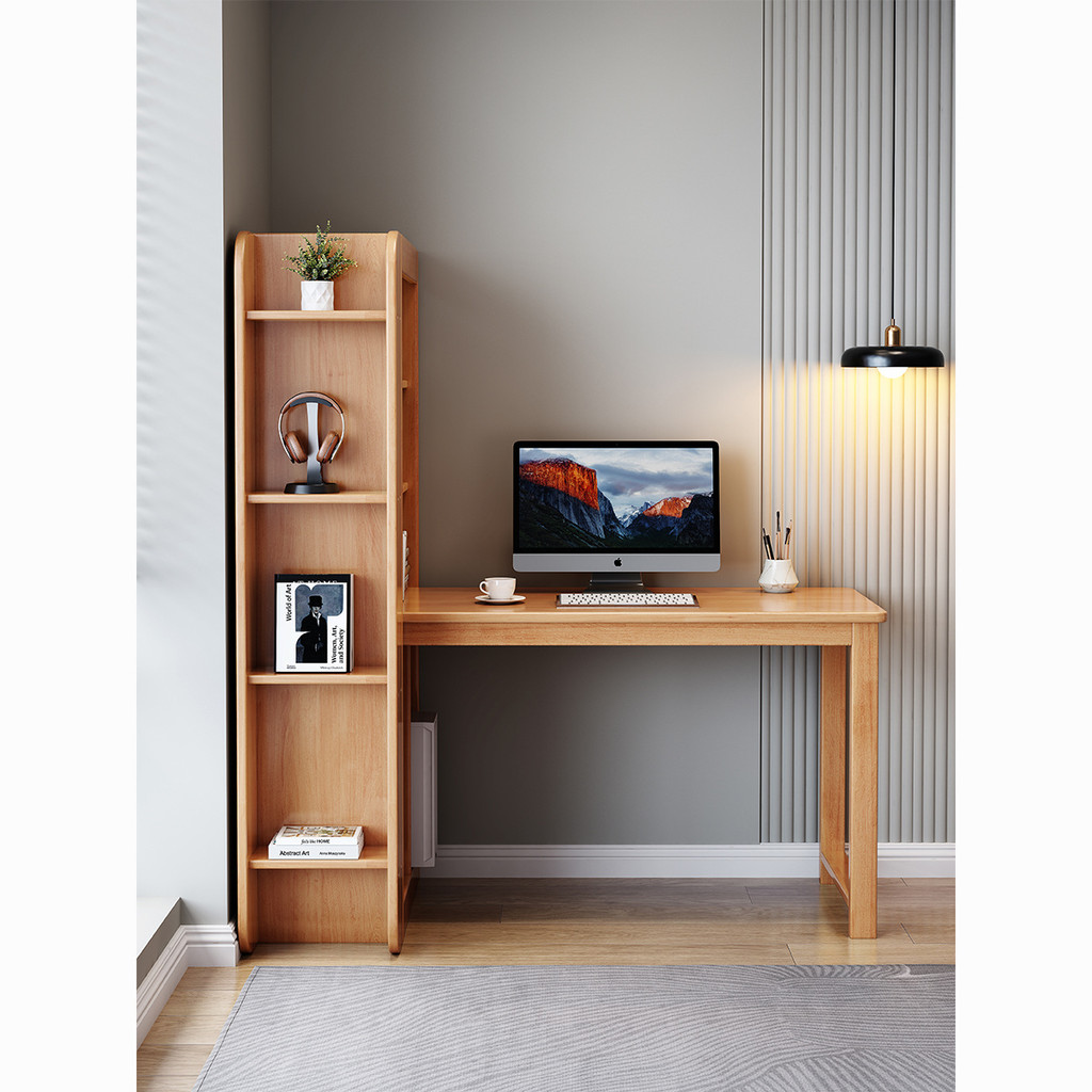 [ SG ] ⚡ Solid Wood Desk and Bookshelf Combination for Home Bedroom L ...