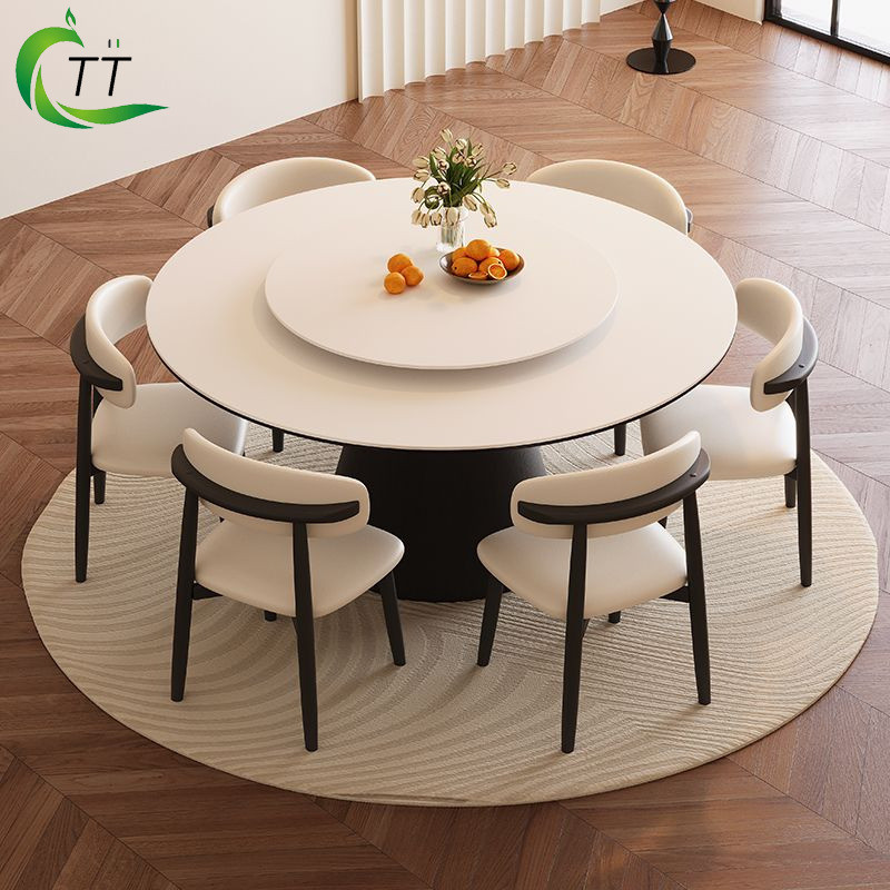 Cream Wind Slate Dining Table Household With Turntable Round Table ...