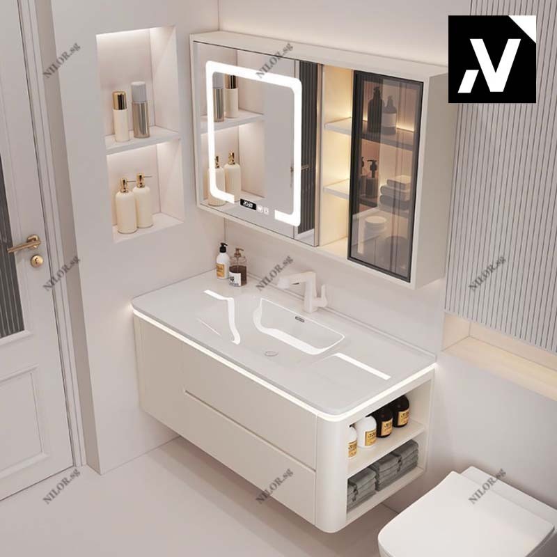 N·R Bathroom Cabinet Cream Wind Washbasin Ceramic Integrated Basin ...