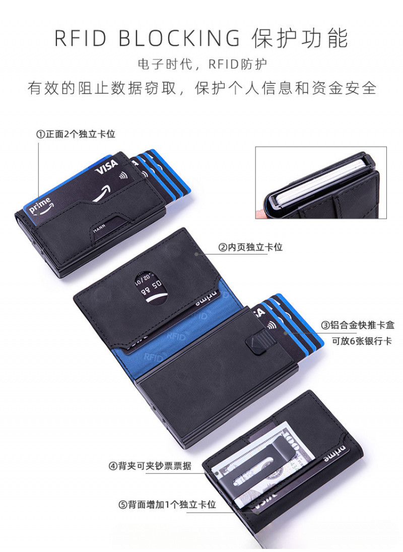 Slim RFID Blocking Pocket Wallet Minimalist Pop up Card Holder With ...
