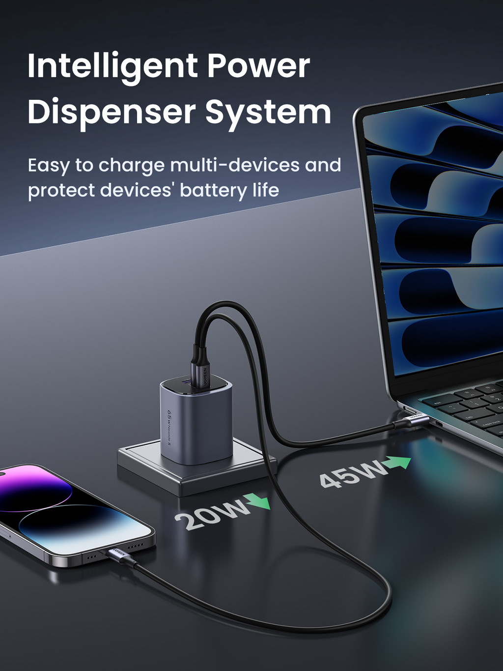 UGREEN 65W USB C Charger, Nexode Foldable 3-Port Type C Laptop Wall ...