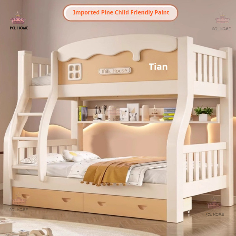 PCL Cream Style Solid Wood Bunk Bed Small Size Children's Bed | Shopee ...