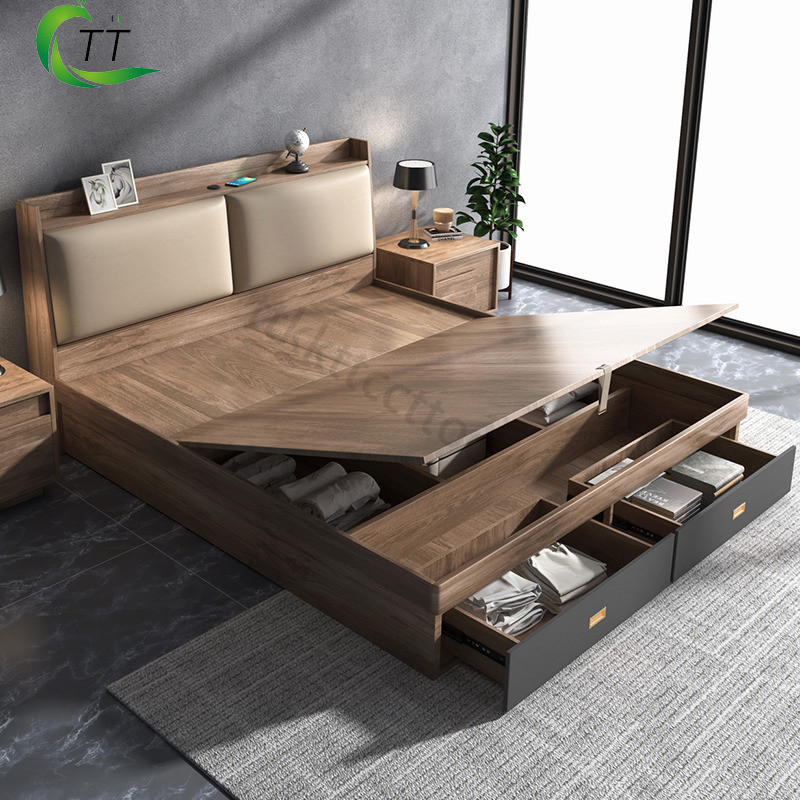 TTCC Bed Frame Solid Wood Modern Simple Double Bed Tatami Floor Bed ...