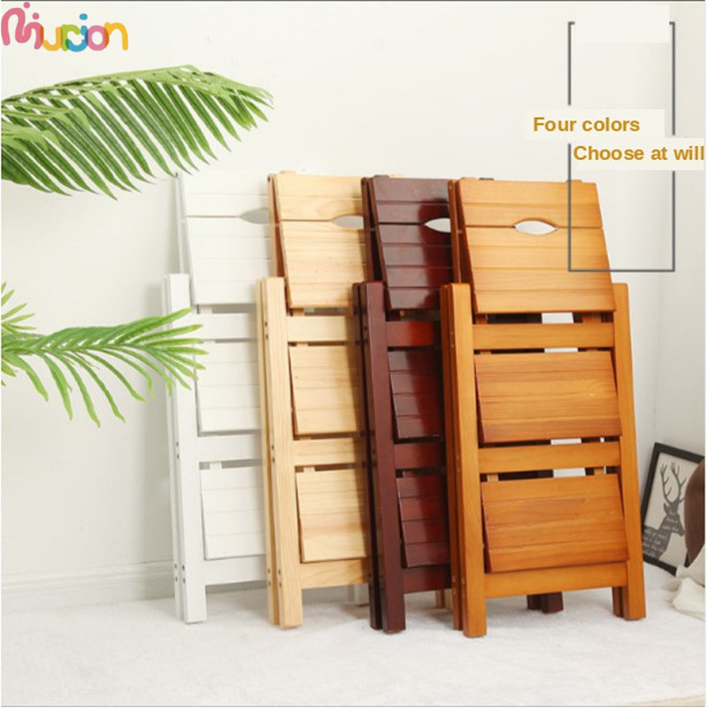 YQX Step Stool Foldable Ladder Solid Wood Space-saving The Wooden ...