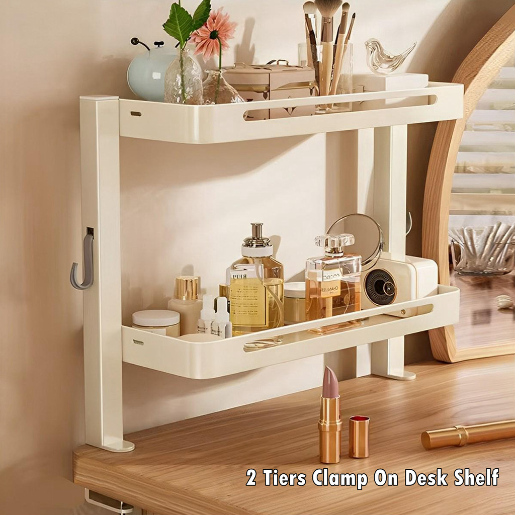 2Layer Desktop Storage Rack Clamp-On Organizer Shelf Office Table Stationery Bookshelf Rak ...