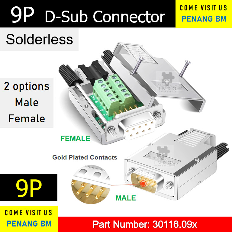 [Metal Solderless] 9P Male Female DB9 D-Sub Solderless Connector 9 Pin ...