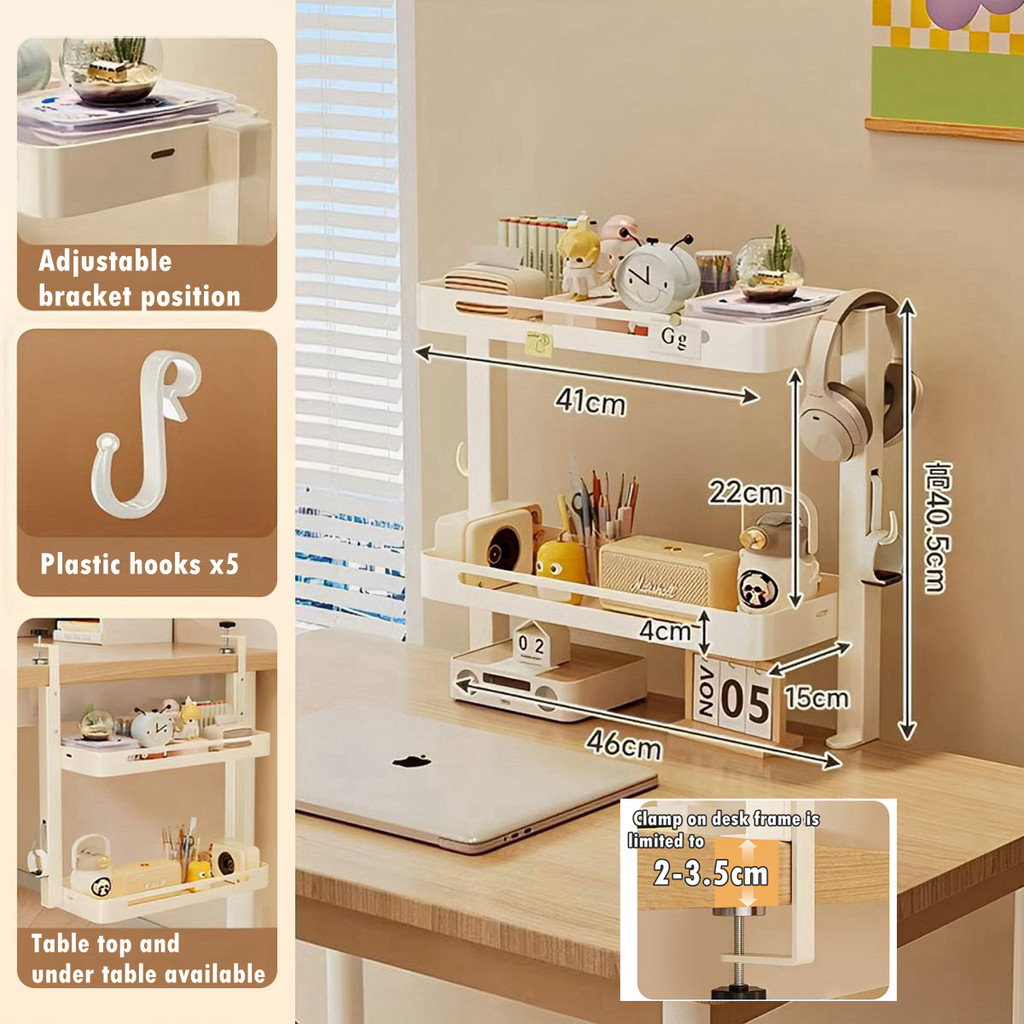 2Layer Desktop Storage Rack Clamp-On Organizer Shelf Office Table ...