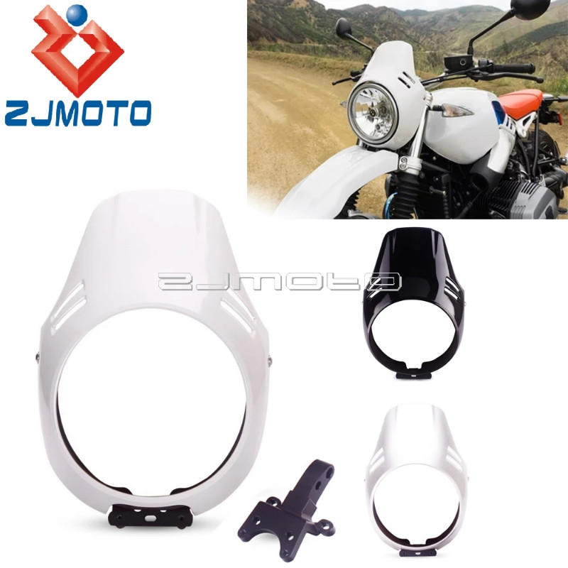White/Silver/Black Cafe Racer Head Light Mask Headlight Fairing Front ...
