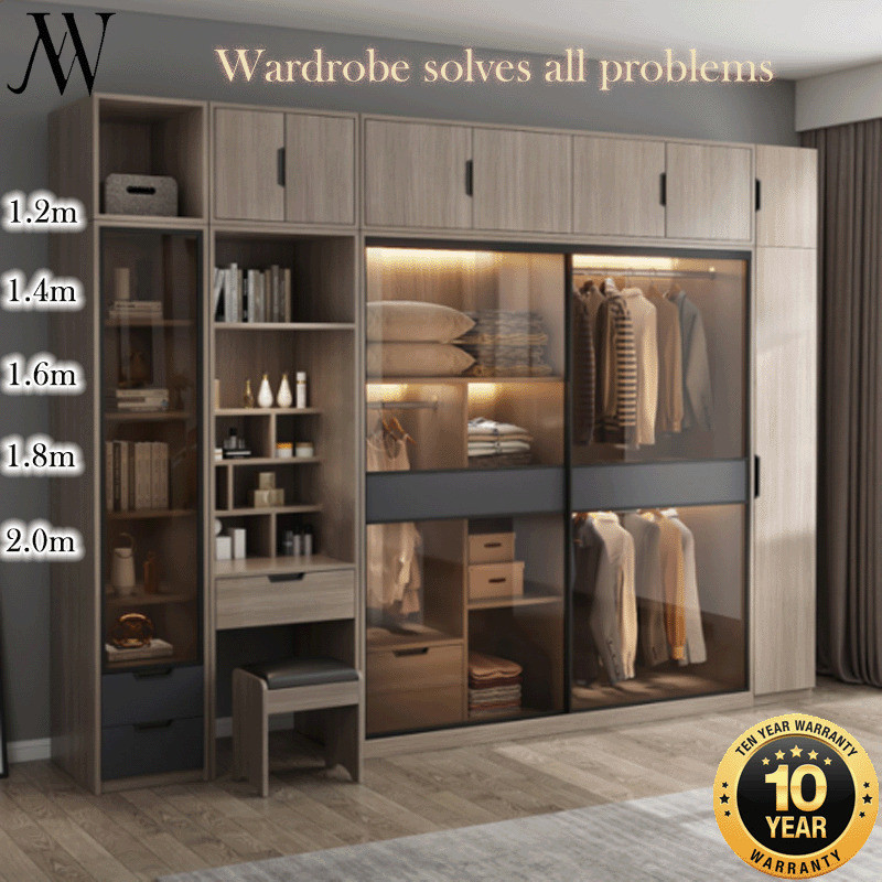 WJ Wardrobe Combination Storage Cabinet Nordic Sliding Wardrobe ...