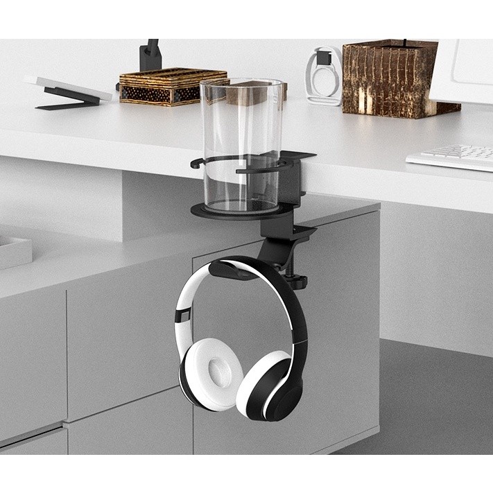 💻🔥Headset Mount with Drink Cup Holder for Gaming Headphone Hanger Stand ...