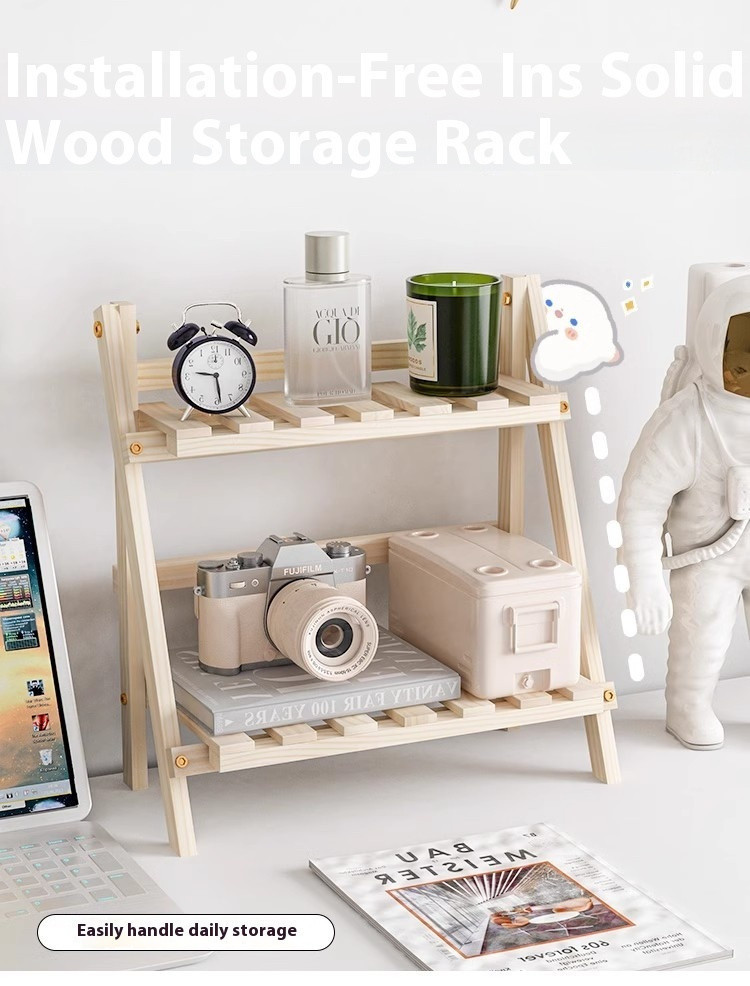 Authentic Solid Wood Double Layer Desktop Trapezoid Shelf - Singapore ...