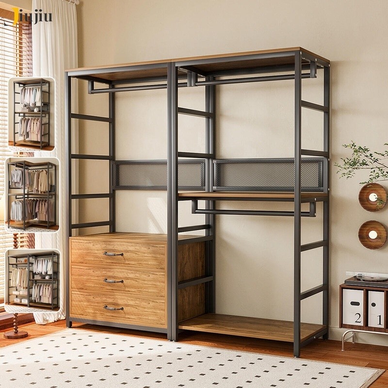 Open wardrobe homemade walk-in cloakroom shelf combination clothes rack ...