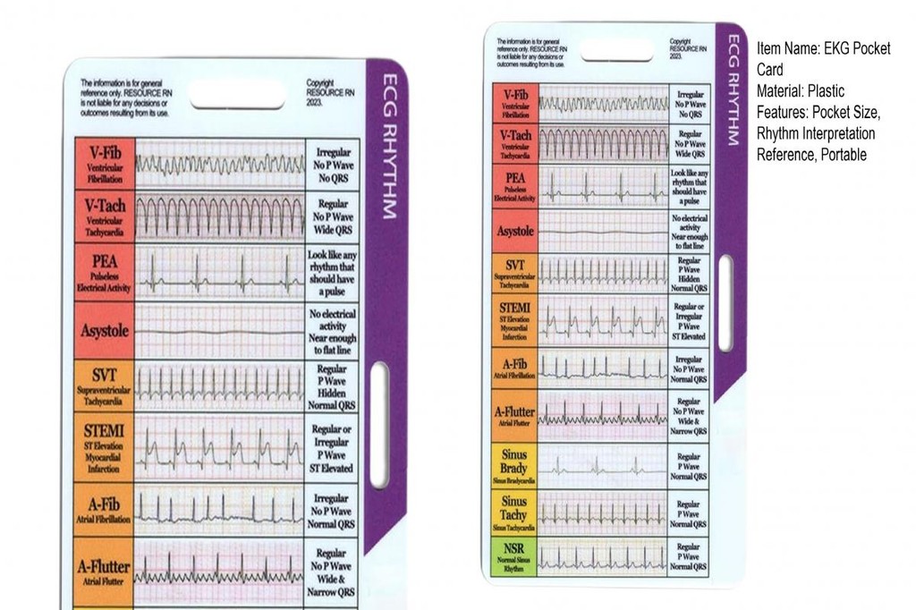Electrocardiogram Rhythm Badge Card Double-sided Ekg Rhythm Guide Pocket Ekg Rhythm ...