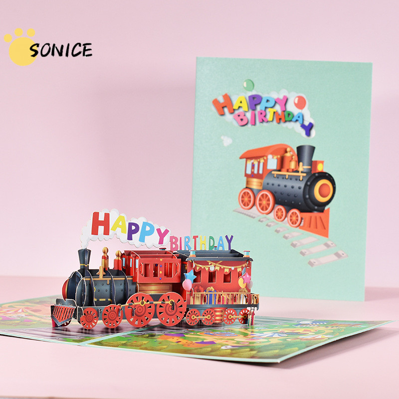 Train Birthday Card Pop Up Funny Happy Birthday Card 3D Train Postcards ...
