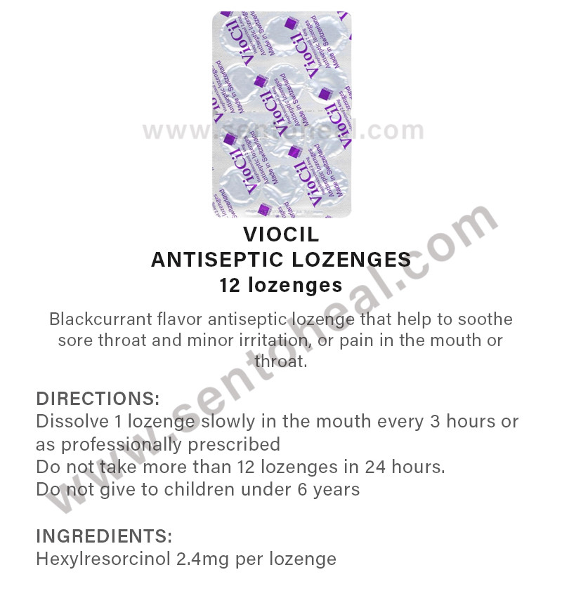 Viocil Antiseptic Lozenges 12s | Soothe Sore Throat, Cough Relief | Mac ...