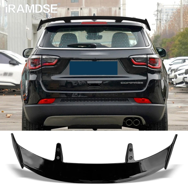 Glossy Black Spoiler for Jeep Compass 2017 - 2021 Carbon Surface Type ...