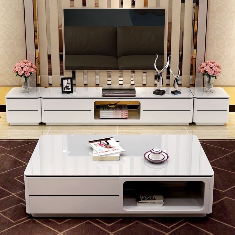 Modern Simplicity Tea Table TV Cabinet Combination Set Tempered Glass ...