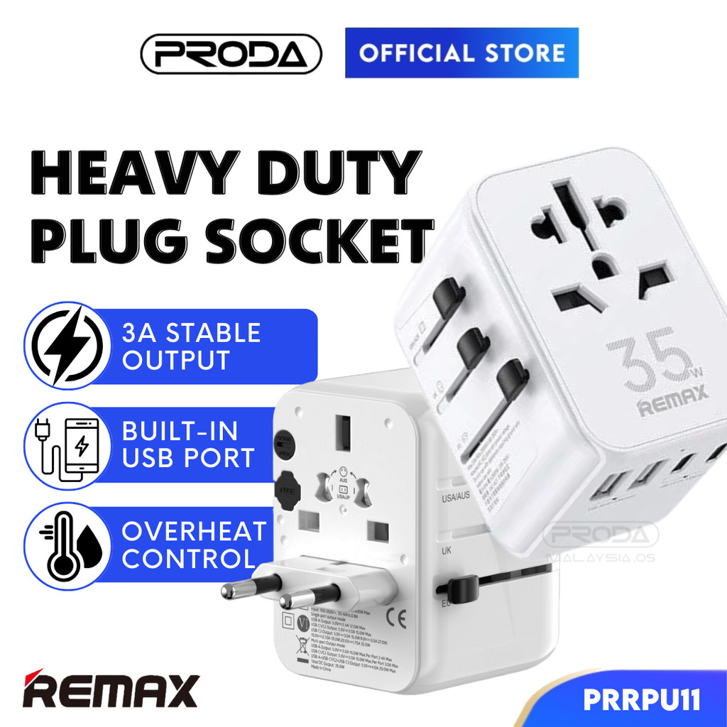 REMAX Multifunctional Universal Travel Adapter Wall Socket Plug 35W USB ...