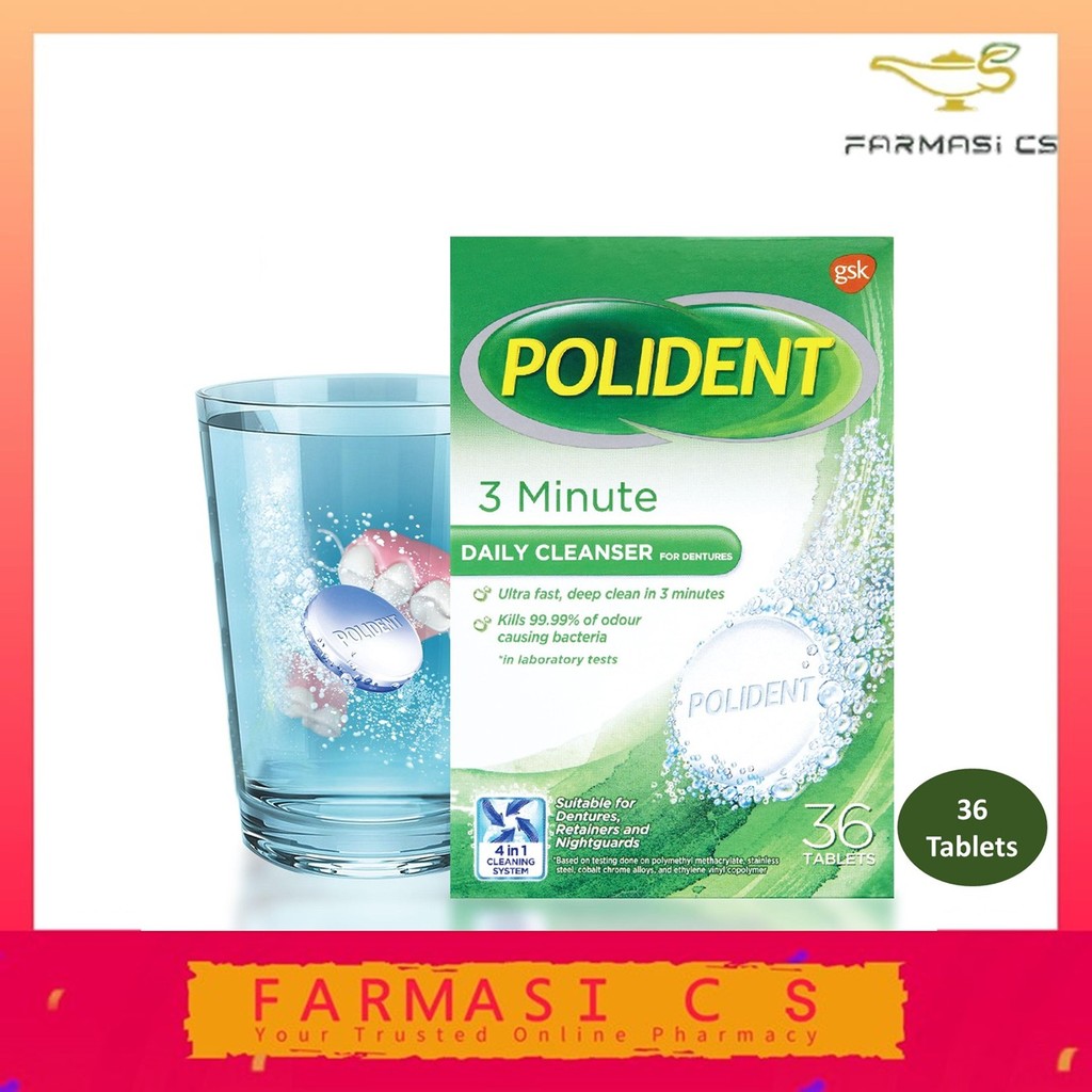 Polident 3 Minute Daily Cleanser For Dentures 36 Tablets EXP:08/2026 ...