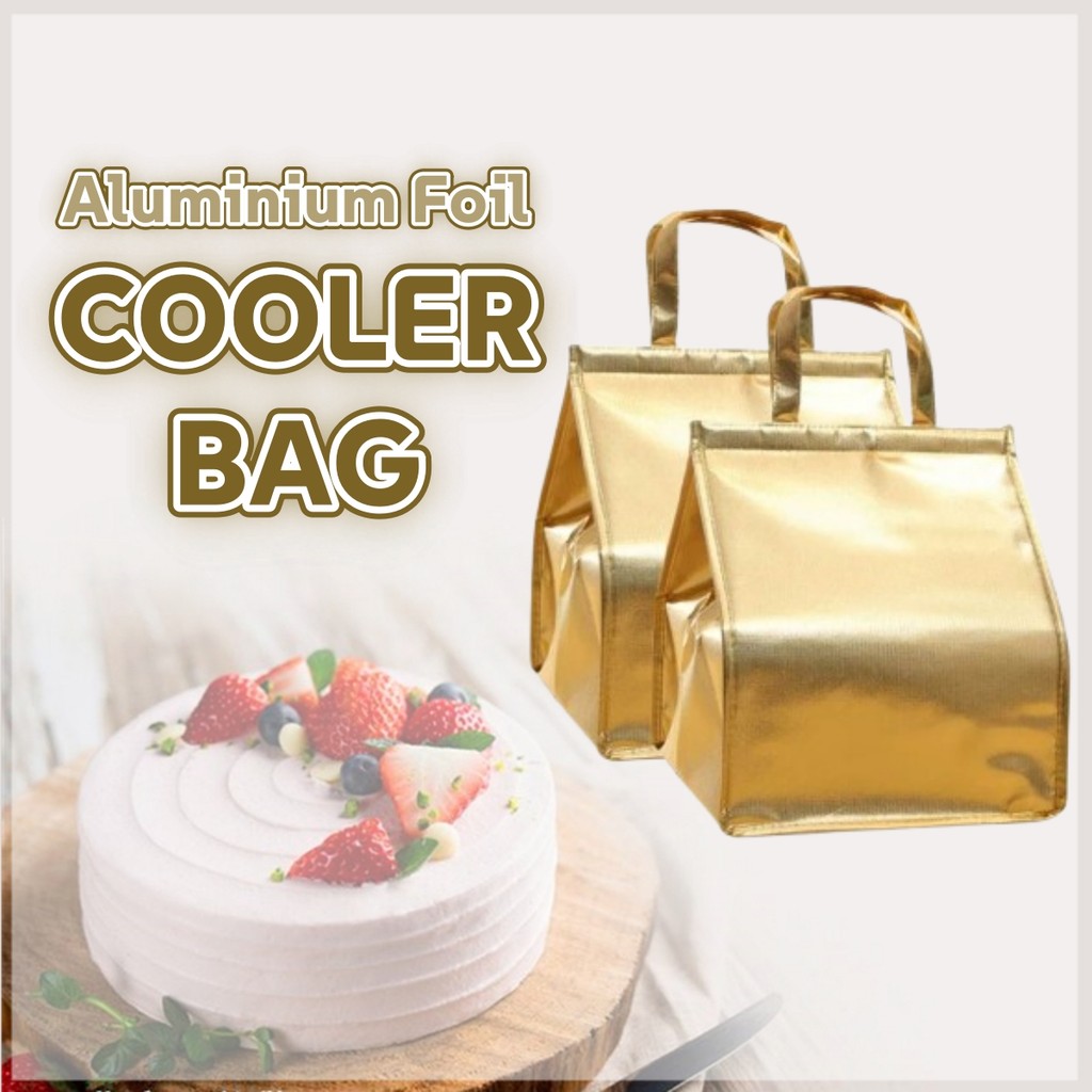 Gold Aluminium Foil Cake Cooler Bag Keep Fresh With Handle Thermal Box ...