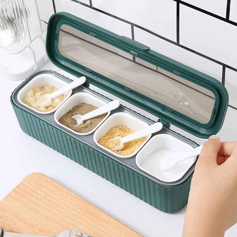 4 In 1 Condiment Jar Set Separable Seasoning Box Dustproof Spices Sugar ...