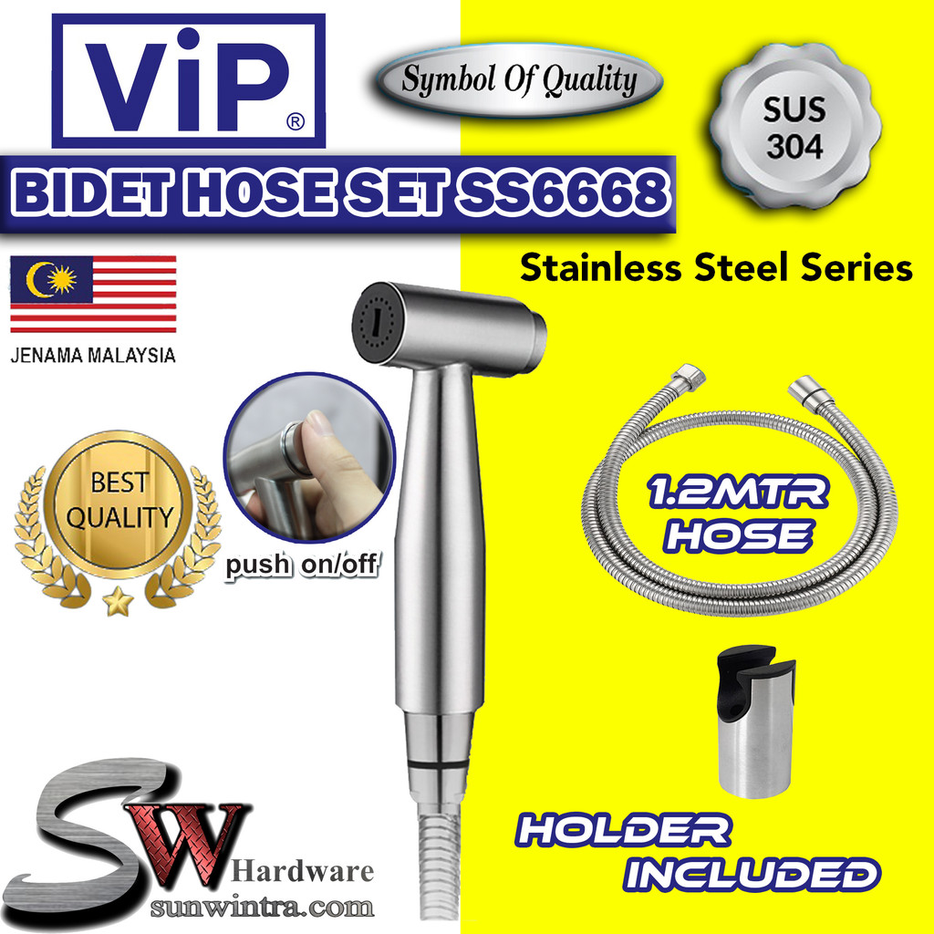 VIP SUS304 STAINLESS STEEL PUSH BUTTON HAND BIDET SET WITH 1.2M HOSE ...