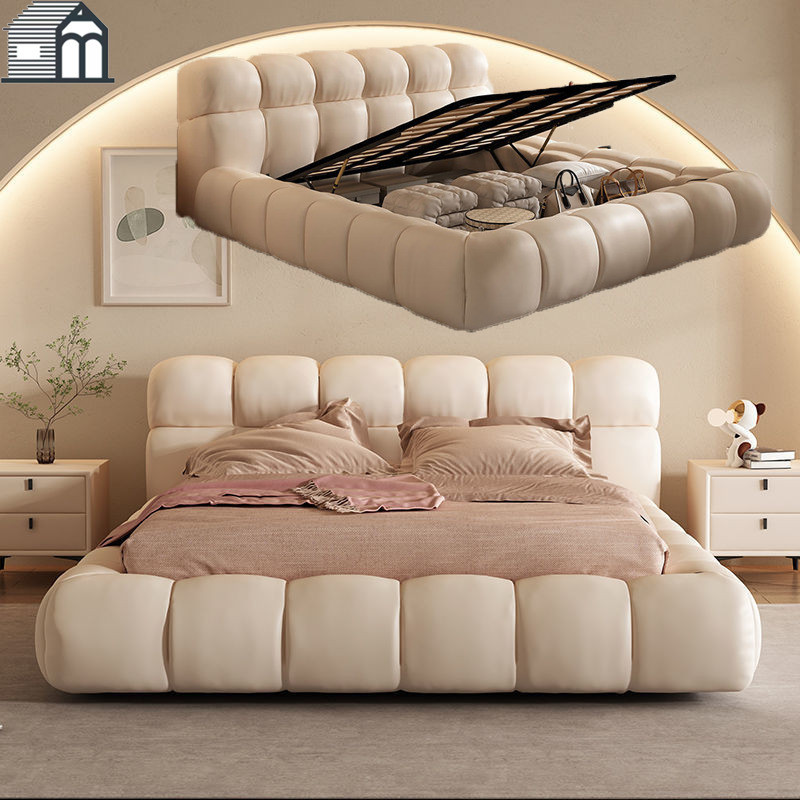 XCY Italian Minimalist Puff Nappa Leather And Solid Wood Storage With ...