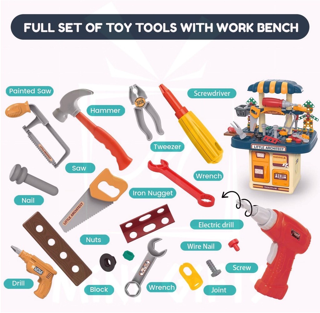【Mini Gifts】246 PCs Kids Toddlers Toy Tool Bench Set 2 in 1 Kids ...