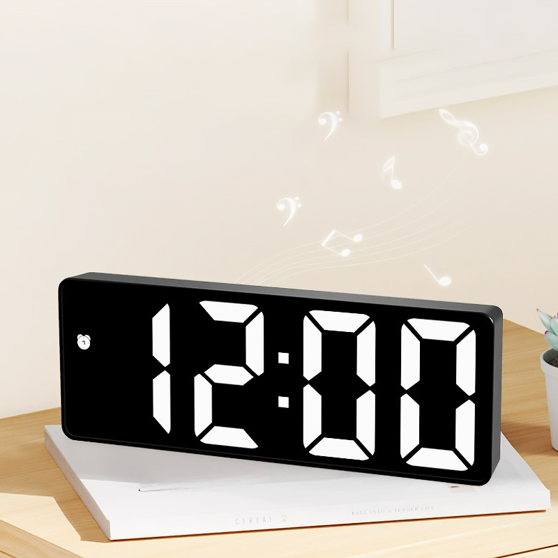 Adjustable Brightness Mirror LED Digital Clock Dual Power Modes Large ...