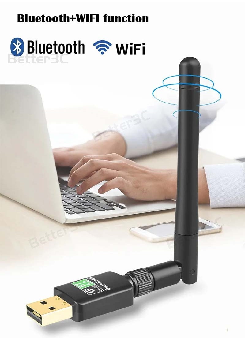 2 in 1 Bluetooth 5.0 Dongle 600Mbps WiFi Adapter WiFi Receiver Dual ...