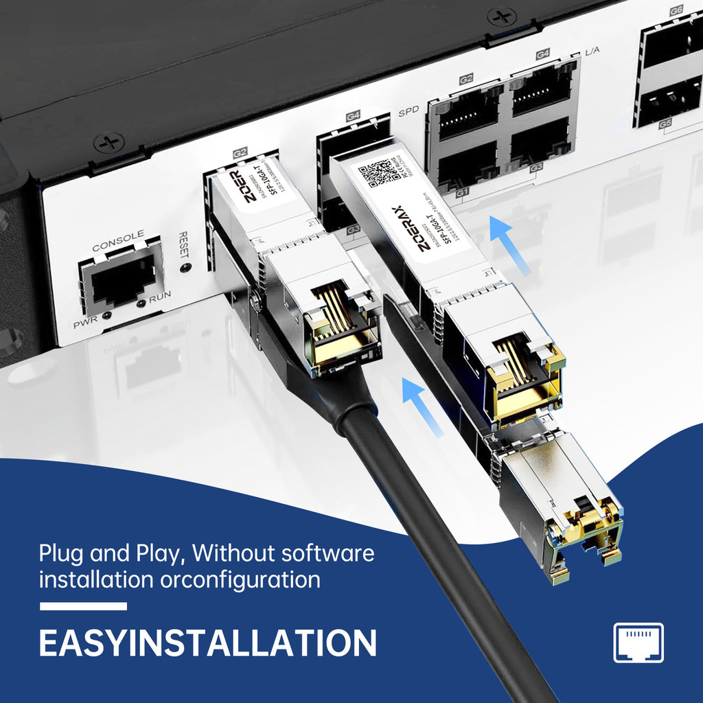 ZOERAX 10G/2.5/1.25G GBASE-T SFP+ to RJ45 CAT.6a Transceiver Module ...