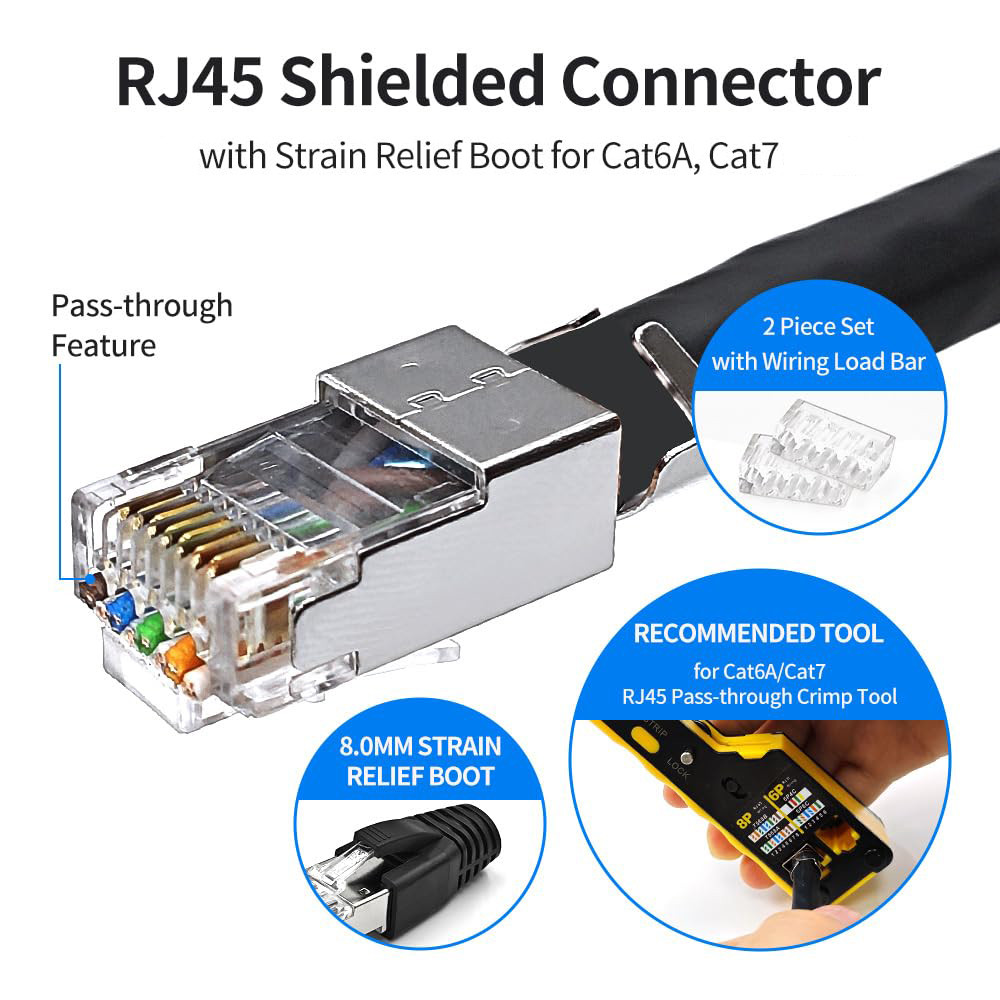 ZOERAX 30 Pack Cat7 Cat6A Pass Through Shielded RJ45 Connector Modular ...