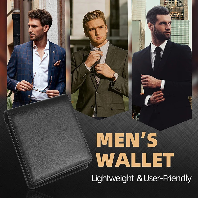 100% Genuine Leather RFID Blocking Slim Trifold Men Wallets with Coin ...