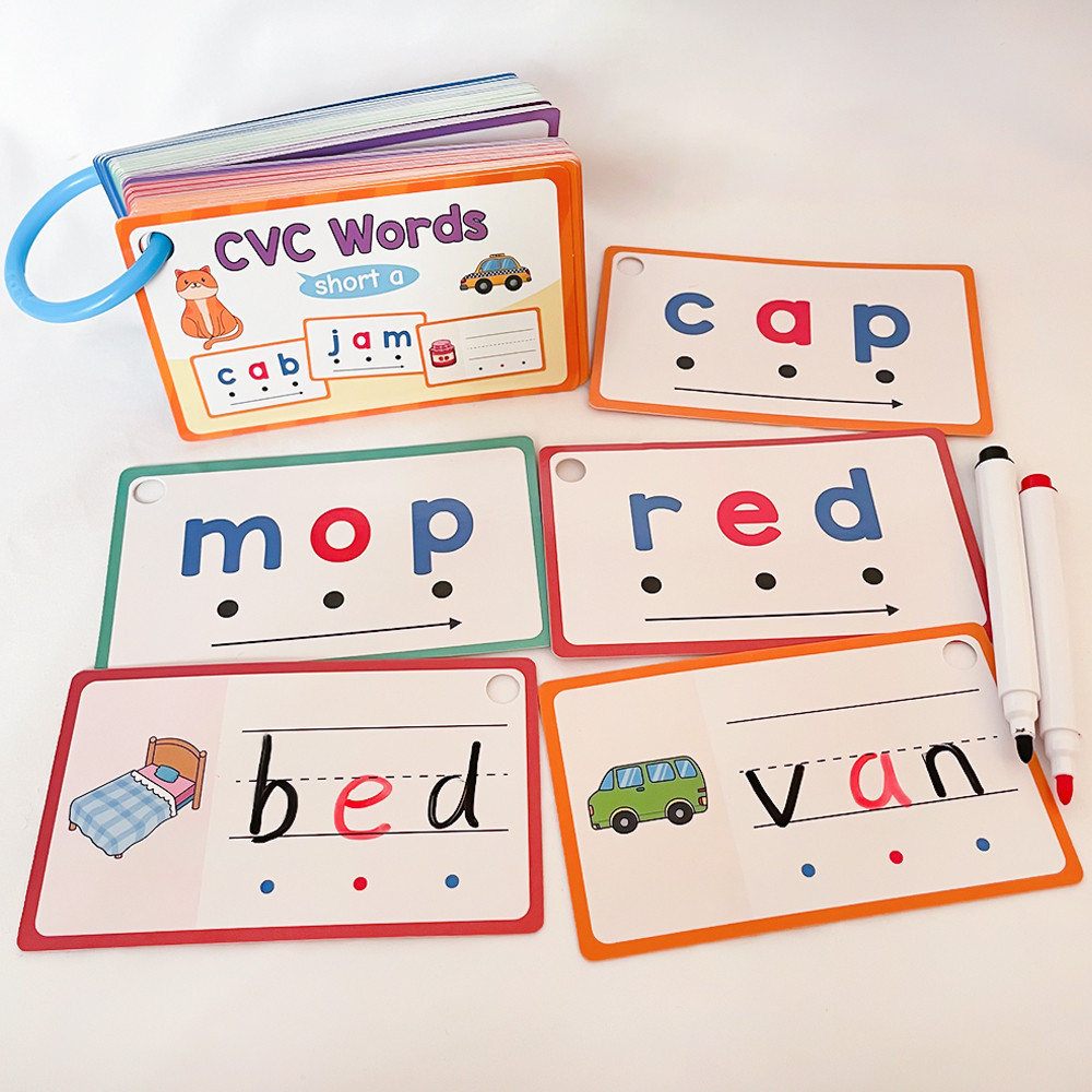 60 Pcs Phonics CVC Words English Flashcards for Kids Children ...