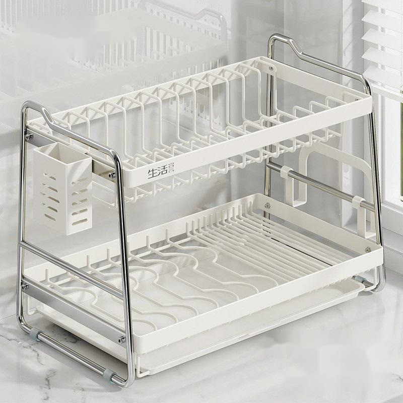 【Ready stock】Stainless Steel Dish Rack Sink Side Drain Rack Double Bowl ...