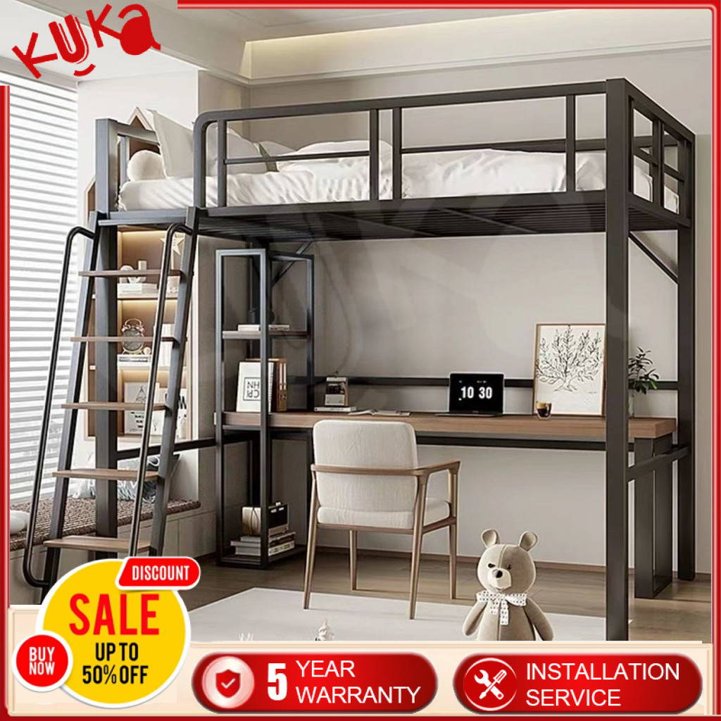 KUKA Iron Loft Bed Second Floor Wrought Iron Elevated Bed Sheet Upper ...