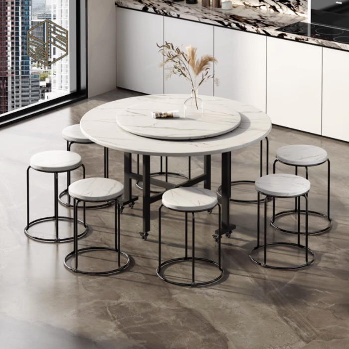 OX Dining Table Marble Movable Large Round Dining Multifunctional ...