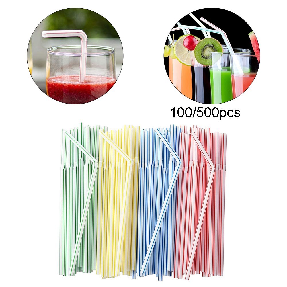 【FRDE】100-500PCS Colorful Bendable Drinking Straws Disposable Plastic ...