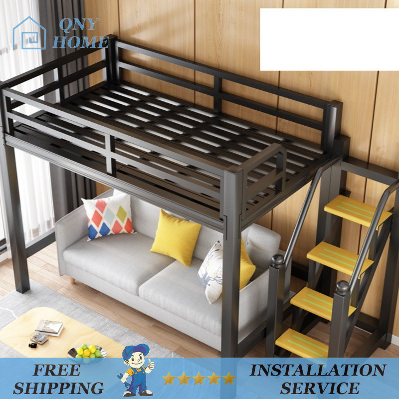 Small Apartment Loft Bed High Bed Iron Bed Underbed Table, Student ...