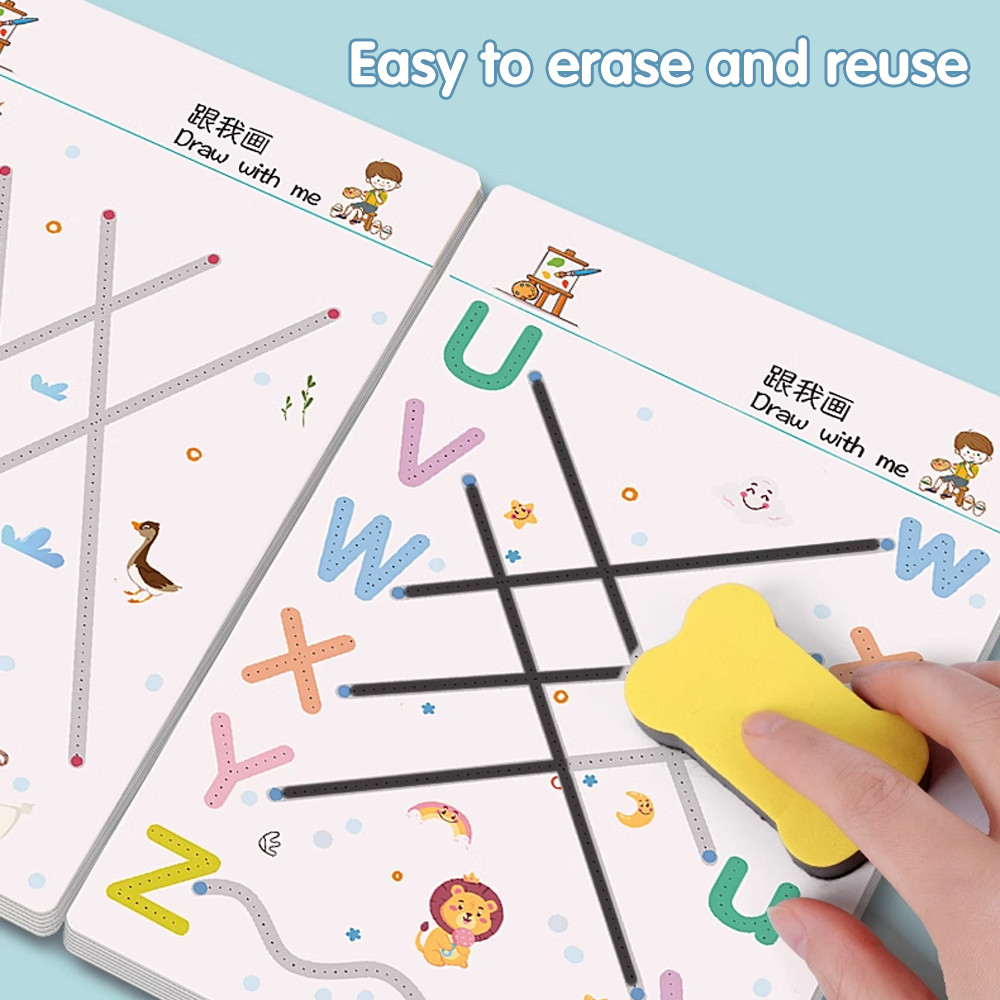 Bevavar 32Pages Tracing Book For Kids Reuseable Activity Book for Kids ...