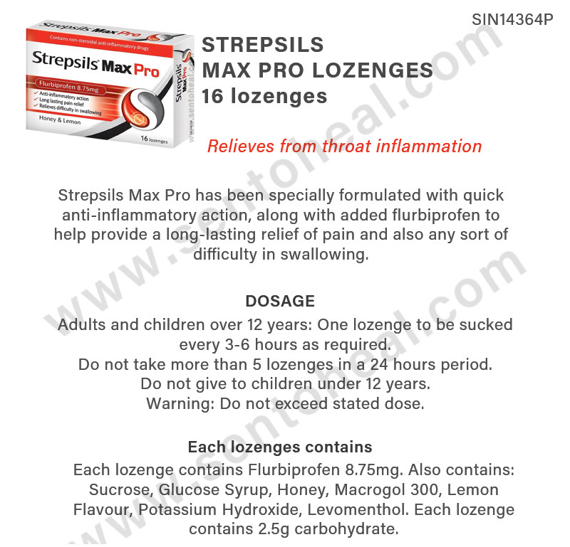 Strepsils Max Pro - Sore throat lozenges 16s - Honey Lemon/ Direct ...