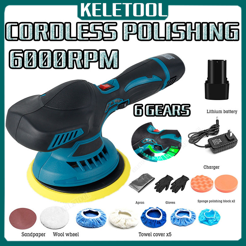 6 Variable Speed 2500-6000RPM Cordless Car Buffer Polisher with 3pc 18V ...