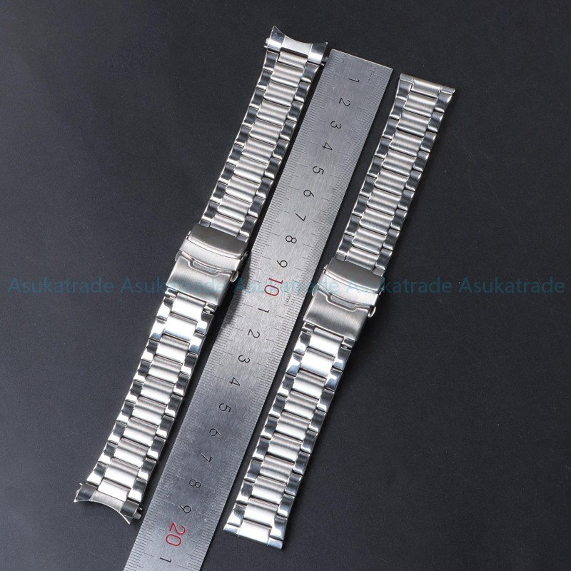 Curved End Stainless Steel Watch Strap 22mm Flat End Metal Watch Band ...