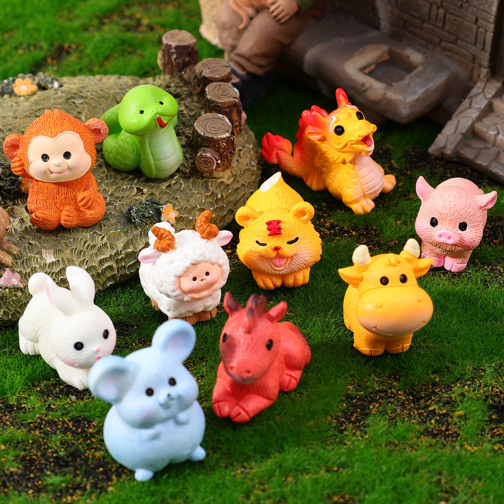 Mini Twelve Chinese Zodiac Figurines - DIY Cute Animal Statue Ornaments ...