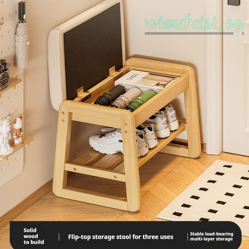 Solid wood shoe changing bench with seating backrest and storage ...