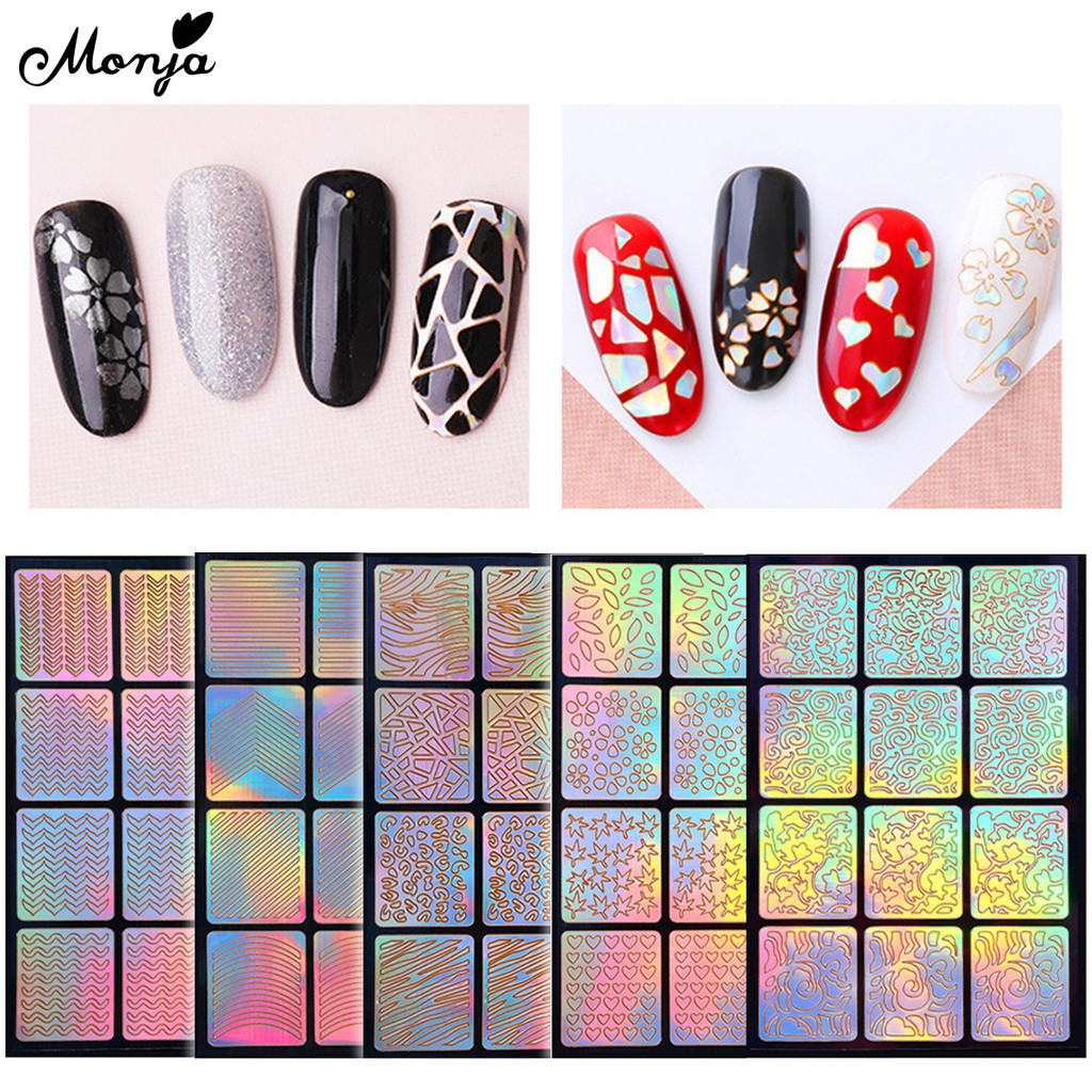 Monja 3D Stamping Hollow Nail Stickers Spray Painting Template Sliders ...