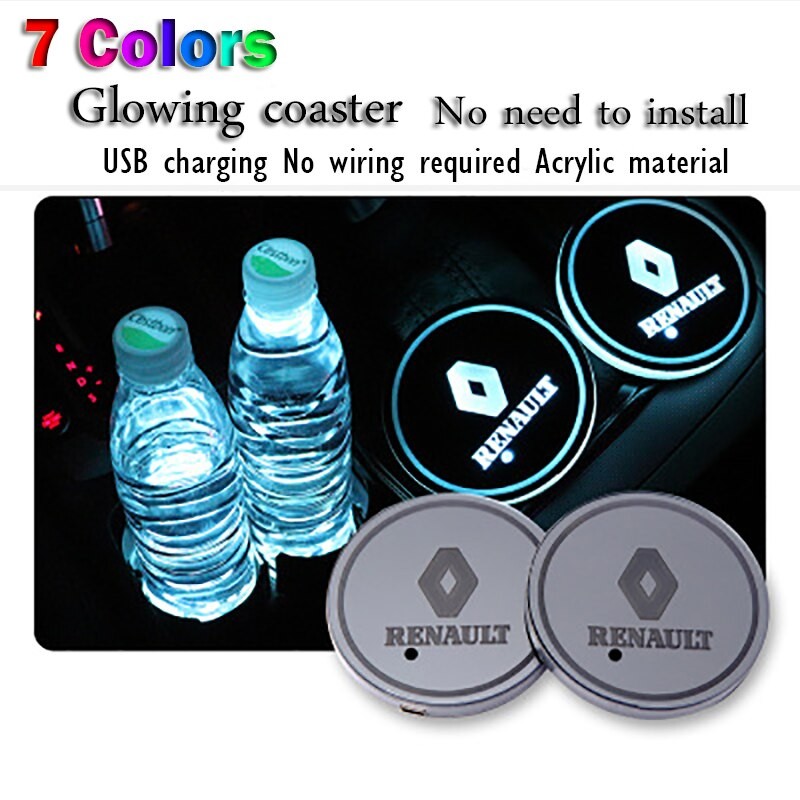 Renault 7 Color LED Car Cup Mat Pad Light Holder Drink Coaster Pad Car ...