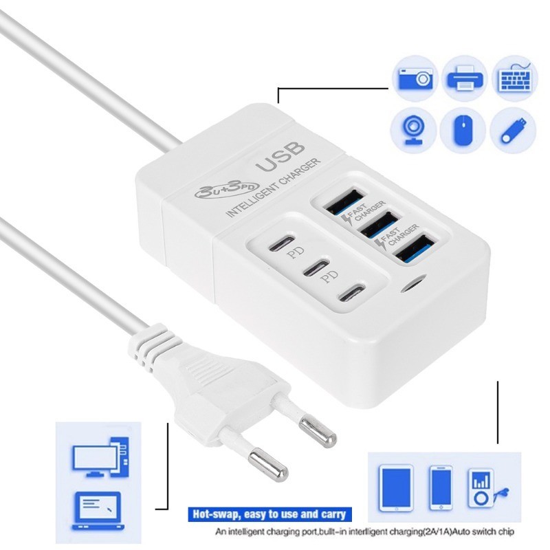 [ Featured ] 35W Multi-port USB Charger Socket - 6 Ports USB Hub - UK ...
