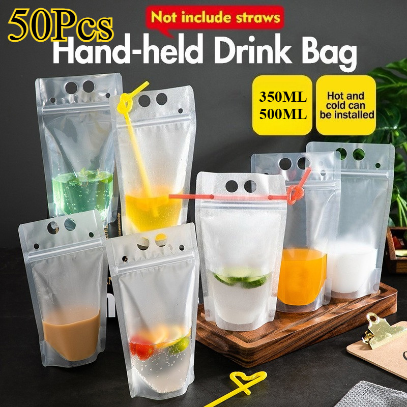 50pcs Clear Liquid Drink Bag Juice Milk Coffee Stand Up Pouch Packaging ...